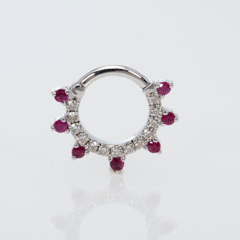 Daith Сlicker White Diamonds Ruby Stone 16G Helix Piercing - Etsy