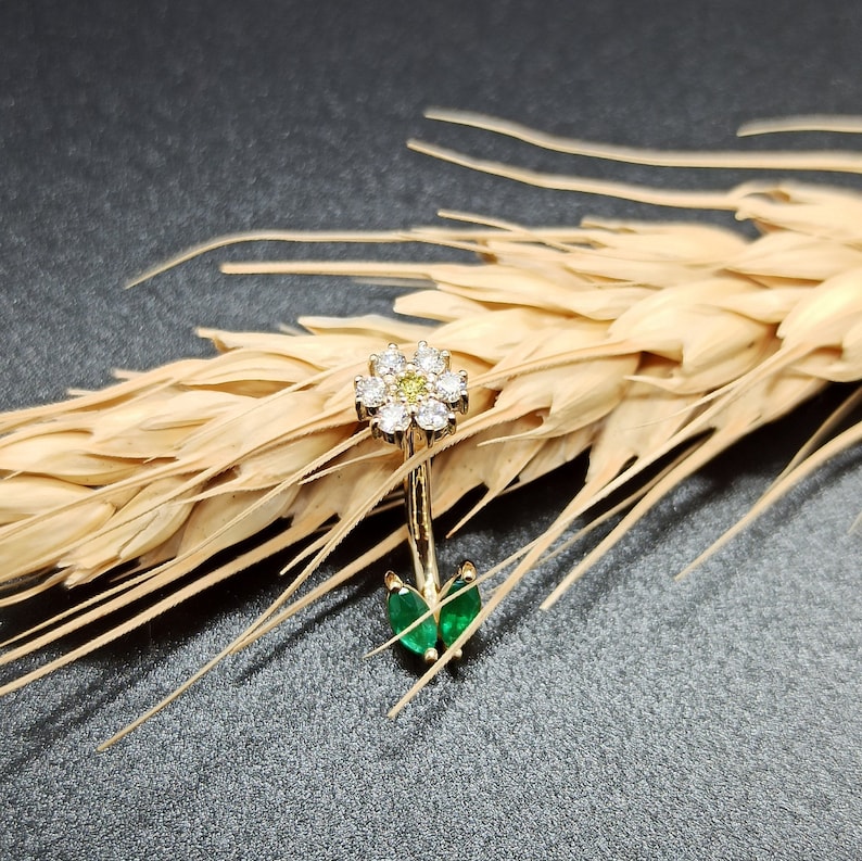 Rook Piercing Flower Sparkle Curved Barbell 14k Gold White - Etsy