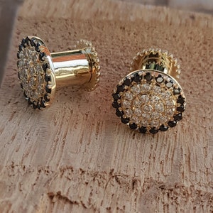 Ear Gauges 14k Solid Gold Tunnels White Black Diamonds Plugs Earring ...