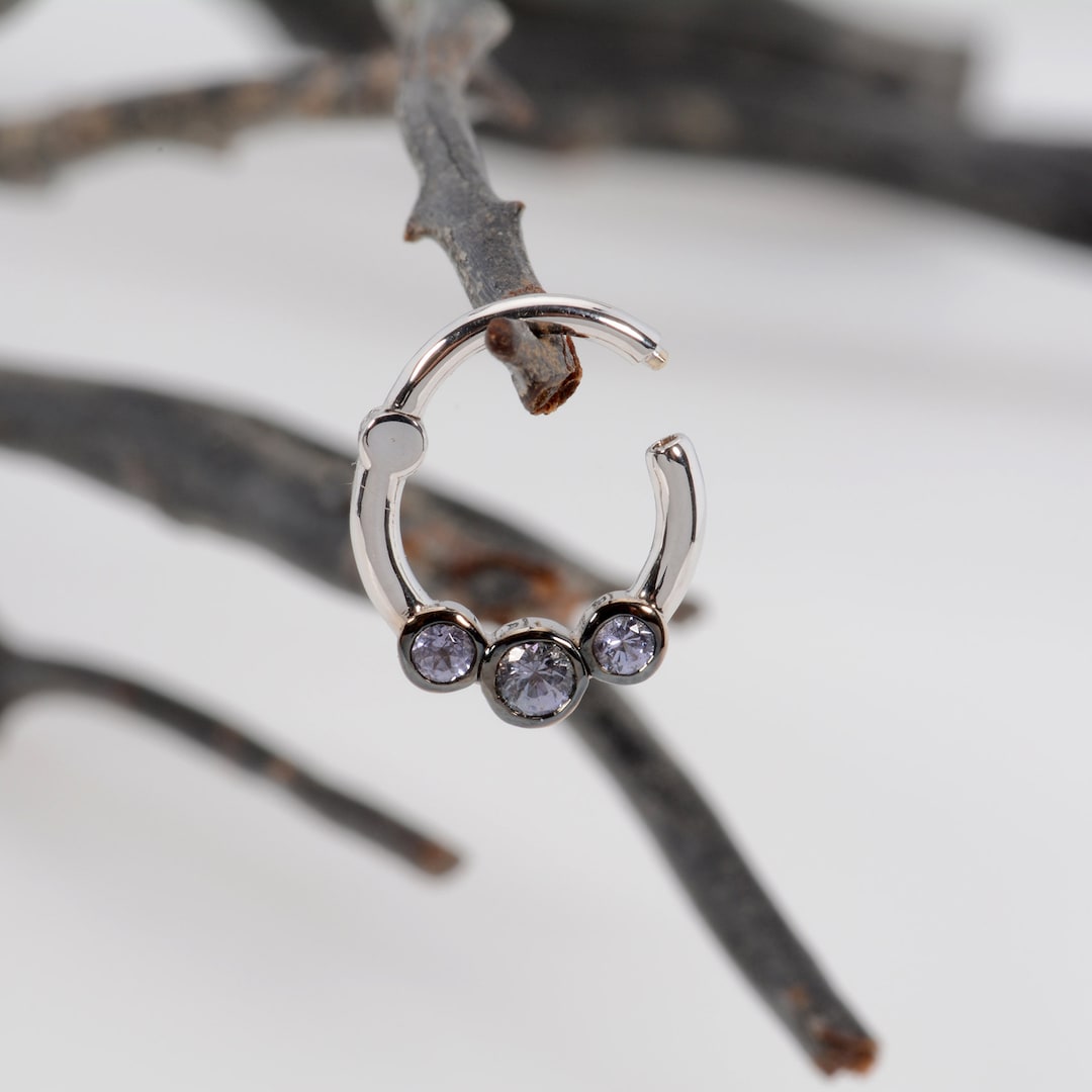 14k Solid Gold Cartilage Septum Clicker Topaz Blu London Daith Piercing ...