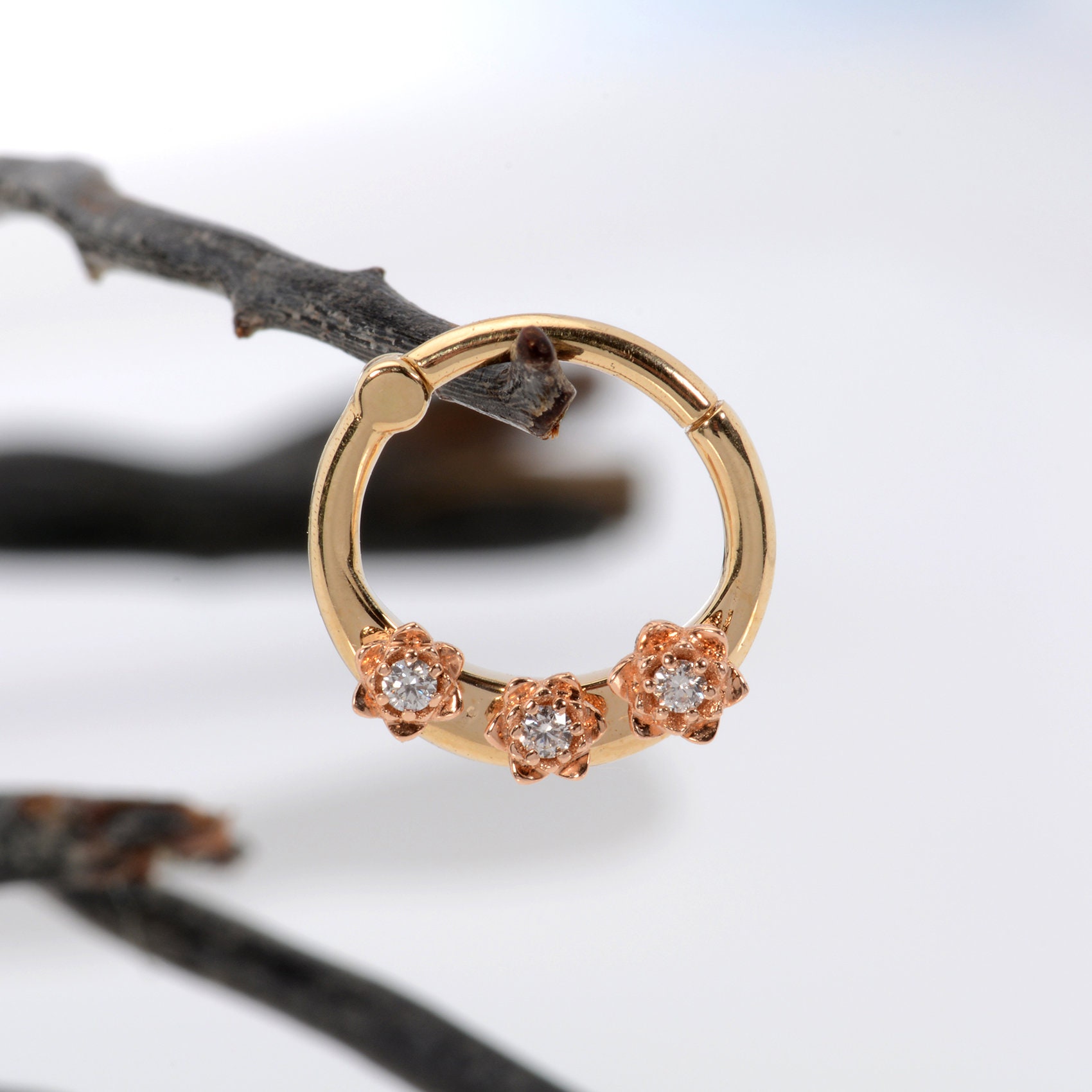 Helix Flower Earring 14K Solid Gold Septum Clicker Nose Ring Daith ...