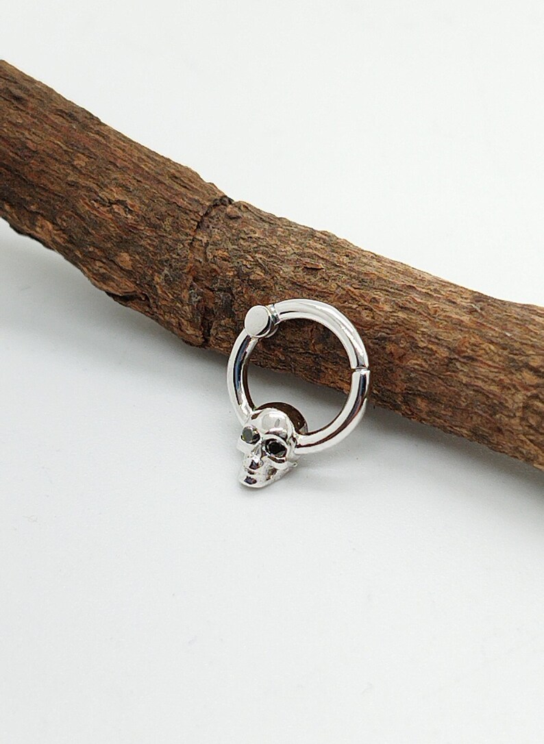 Piercing Jewerly Skull Septum Clicker 14k Solid Gold Diamond Helix Hoop ...
