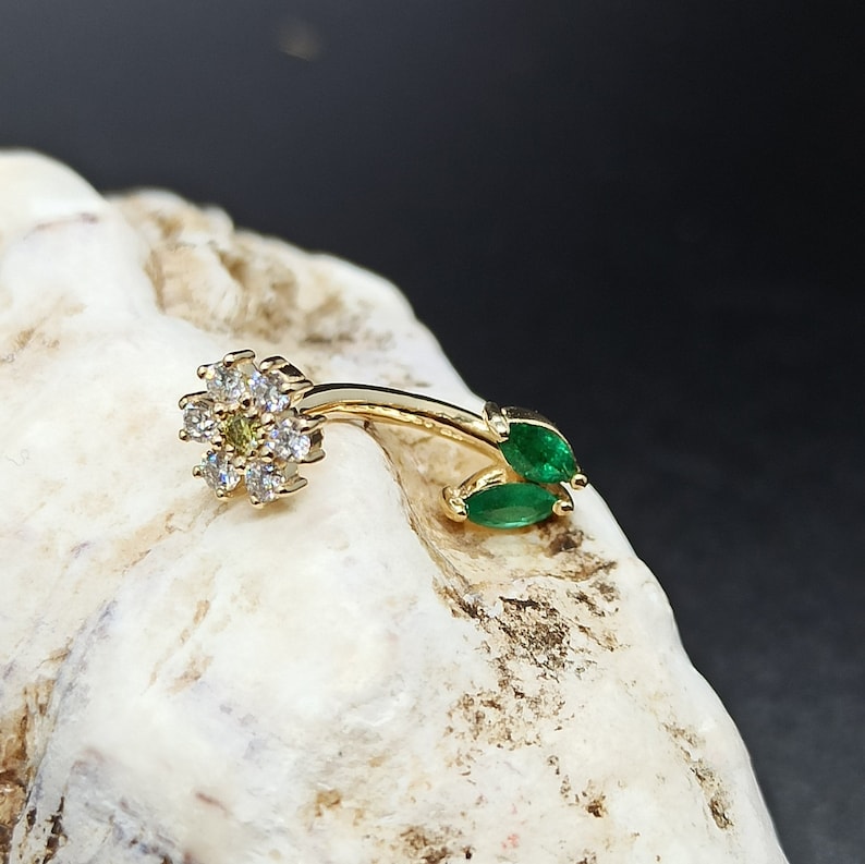 Rook Piercing Flower Sparkle Curved Barbell 14k Gold White - Etsy