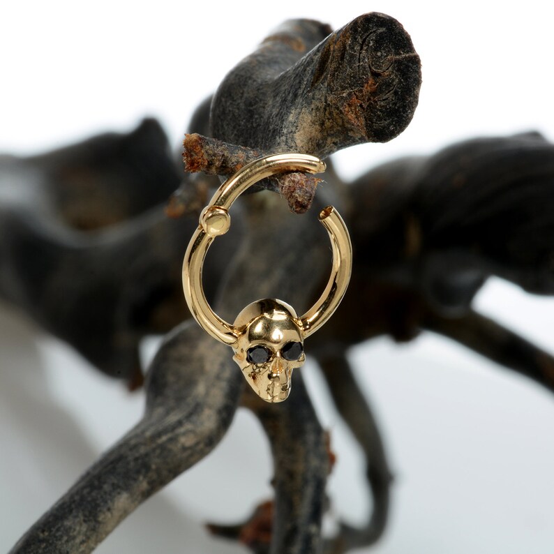 Piercing Jewerly Skull Septum Clicker 14k Solid Gold Diamond Helix Hoop ...