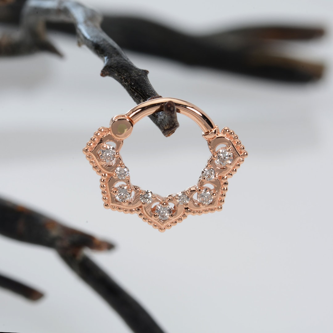 Heart Daith Jewelry 14k Gold White Diamonds Piercing Helix Hoop - Etsy