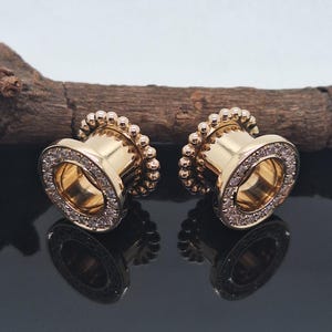 Solid Gold Ear Tunnels Diamonds 14k Ear Gauges Plugs Gauge Ear Lets ...