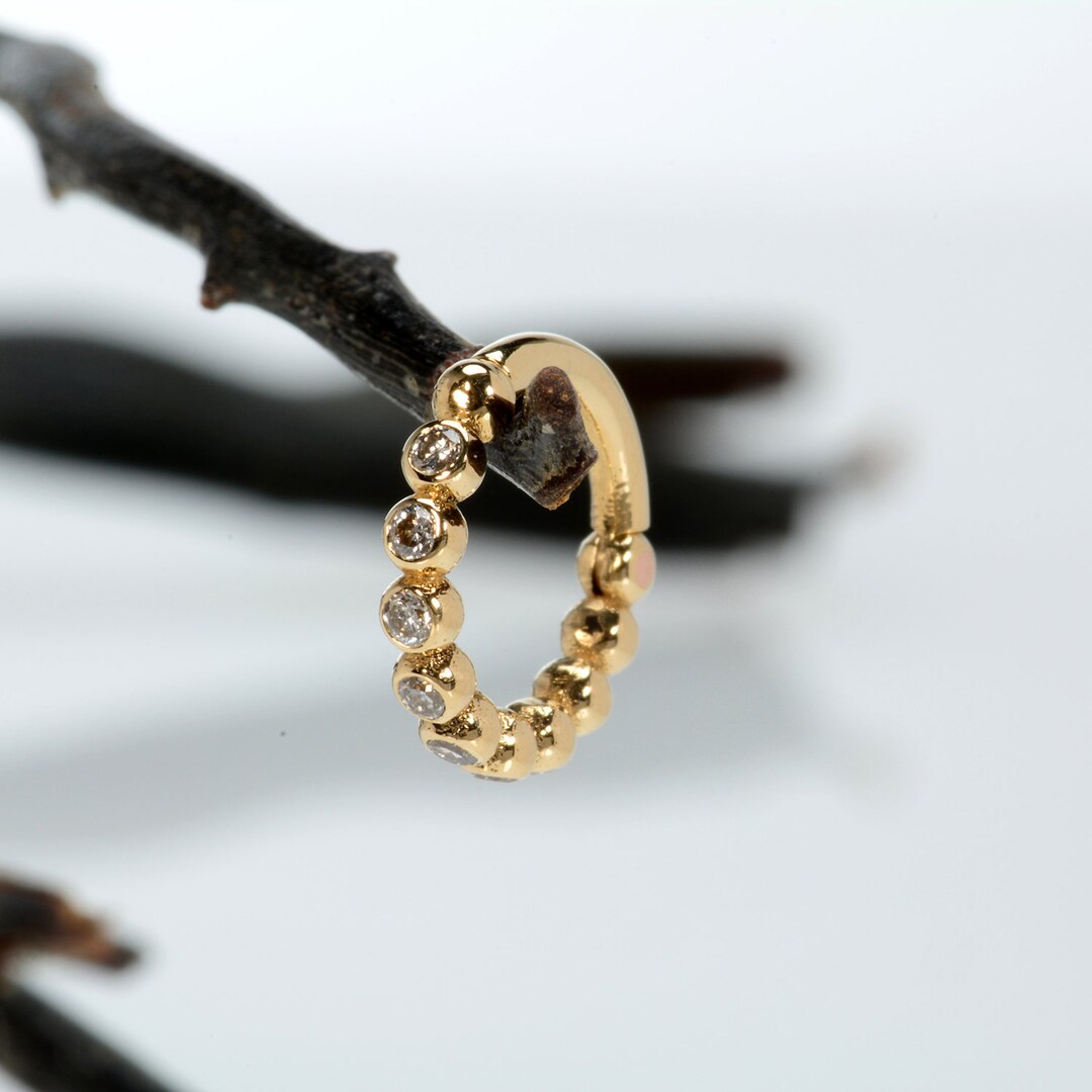 Rook Balls Diamonds Septum Clicker 14k Solid Gold Cartilage Earring ...