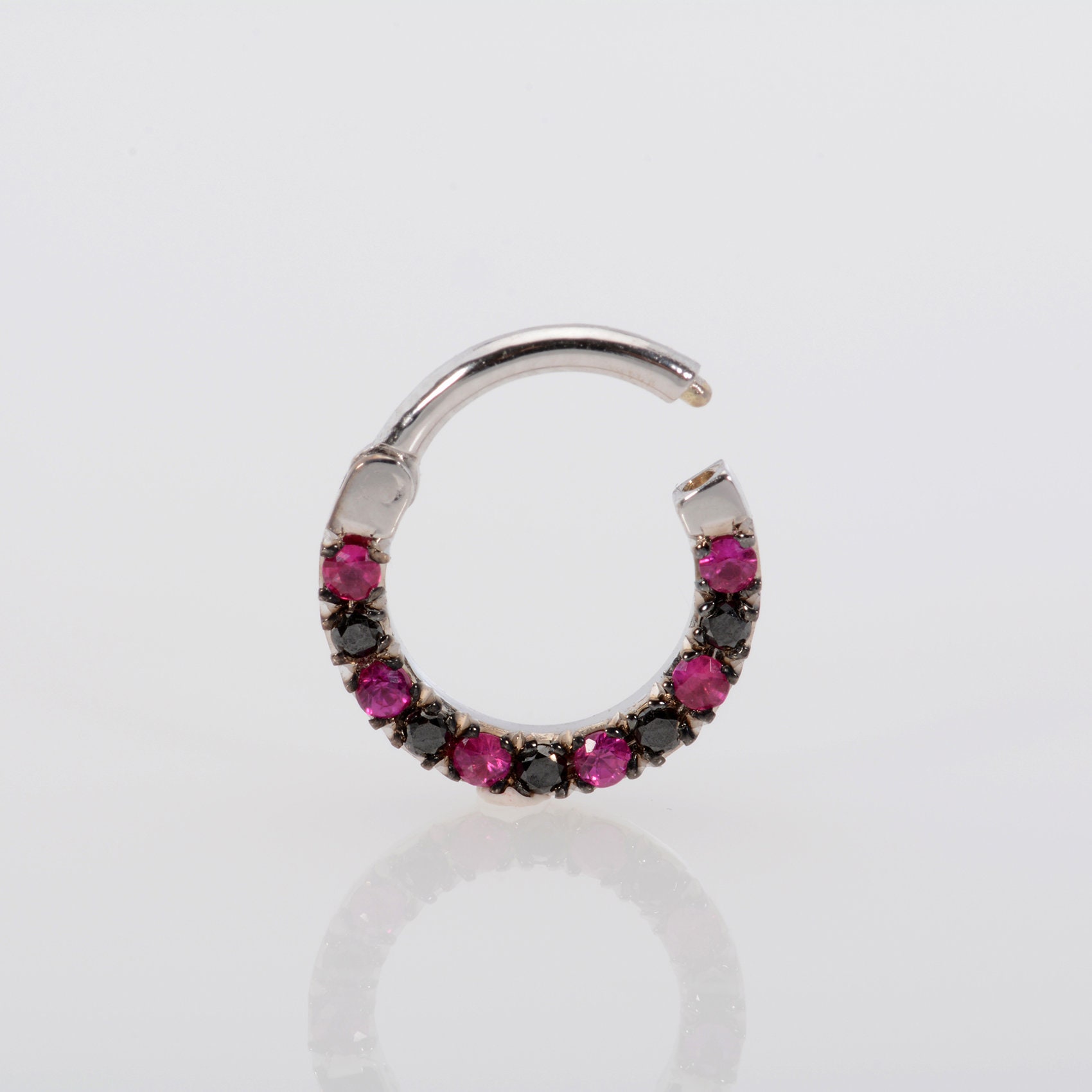 Daith Septum Clicker 14k Solid Gold Black Diamonds Ruby Stone | Etsy