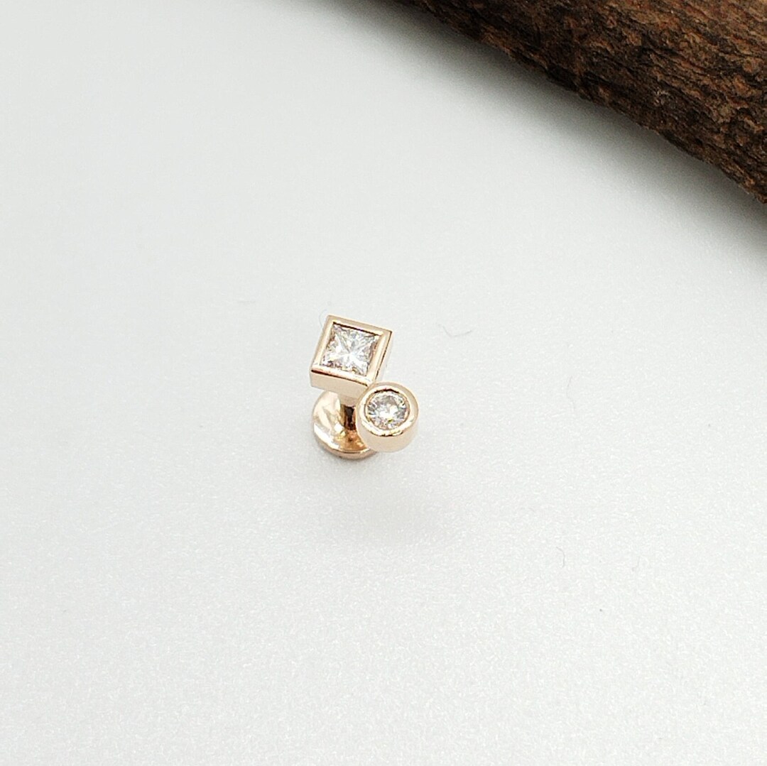 Princess Diamonds Labret 14k Solid Gold - Etsy