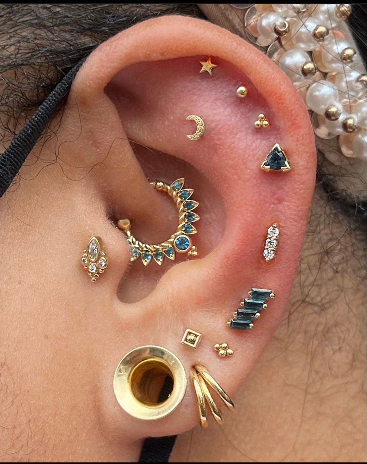 Ear Septum Clicker 14k Solid Gold Diamond Topaz Blue London Daith ...