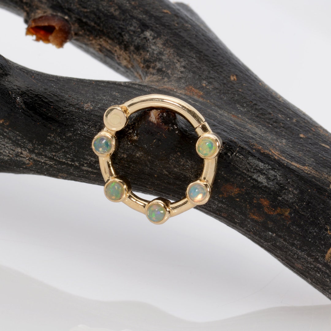 Opal Septom Clicker Jewelry 14K Solid Gold Piercing Earring - Etsy