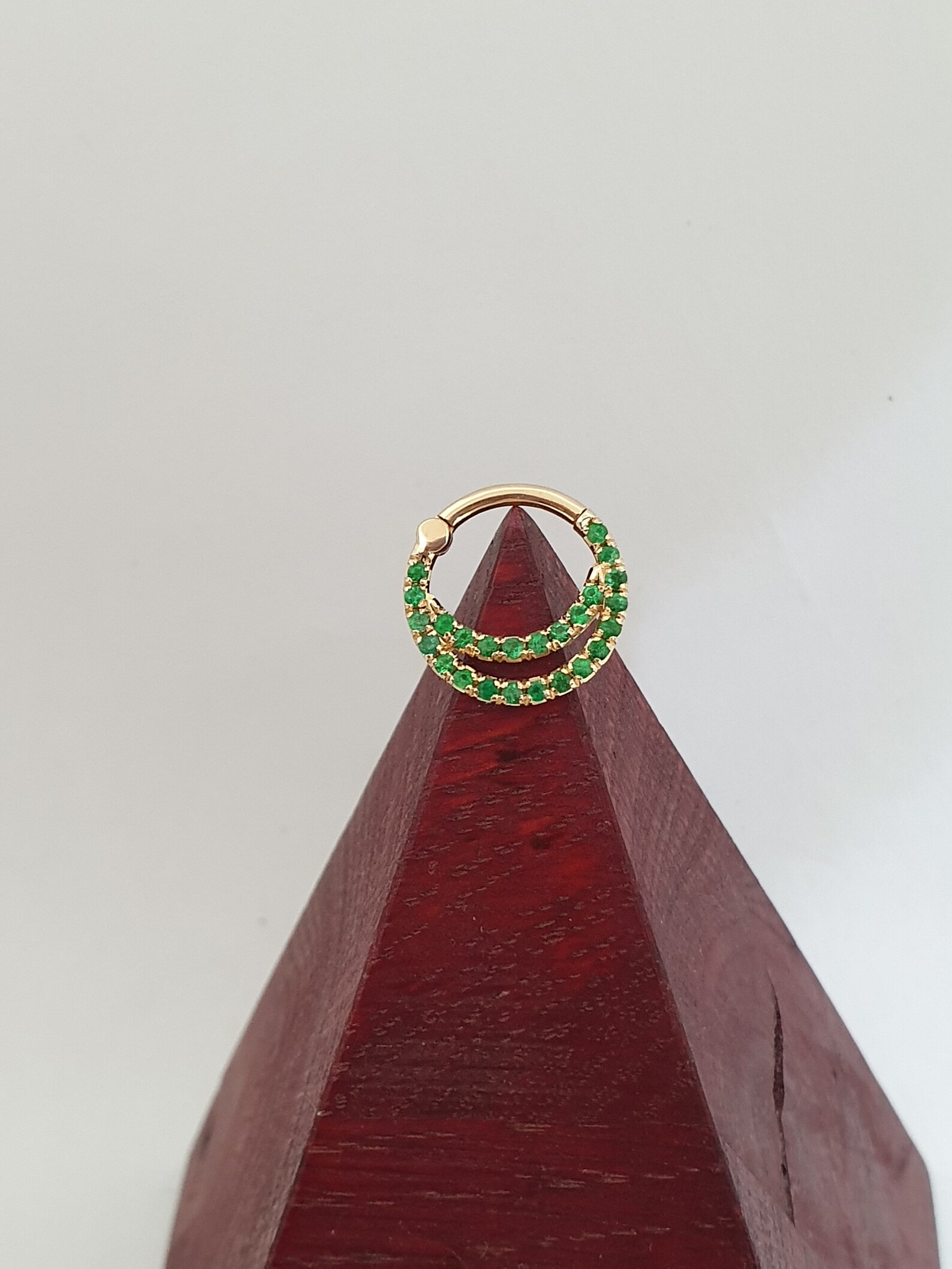 Septum Clecker Double Ring 14k Solid Gold Emerald Stone - Etsy