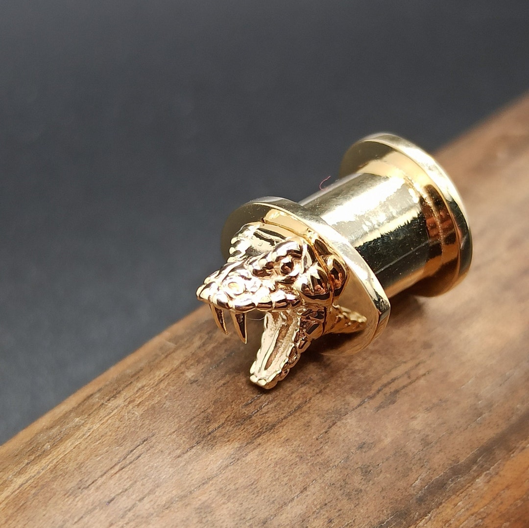 Snake Ear Tunnels Solid Gold Ear Gauges 14k Plugs Piercing Pair Earlets ...