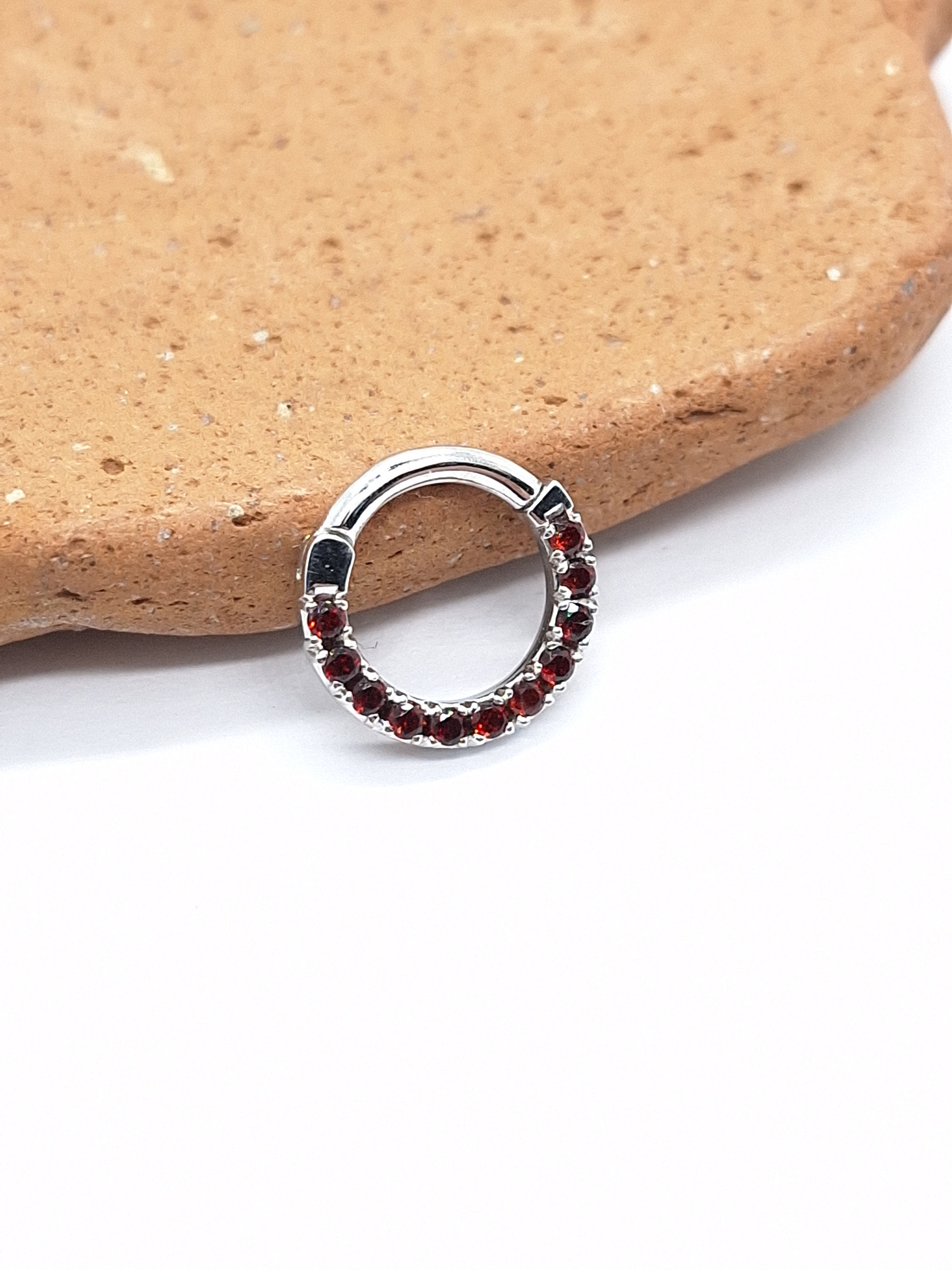 Helix Piercing 14k White Solid Gold Septum Clicker Garnet Stone Custom ...