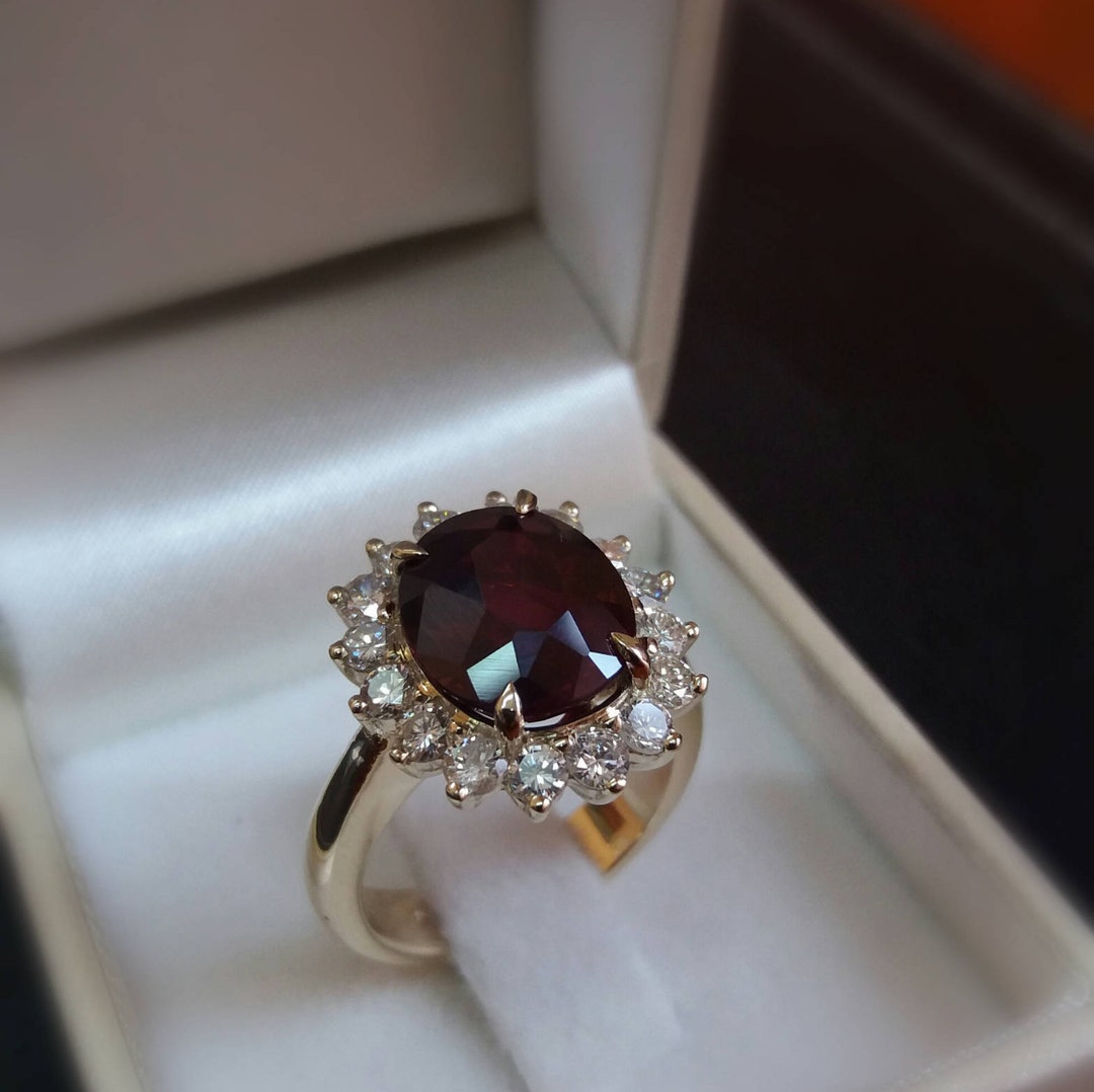 Ruby Gold Ring 5.00ct Ruby Oval Design Ring 14k White Diamond Ring Ruby ...