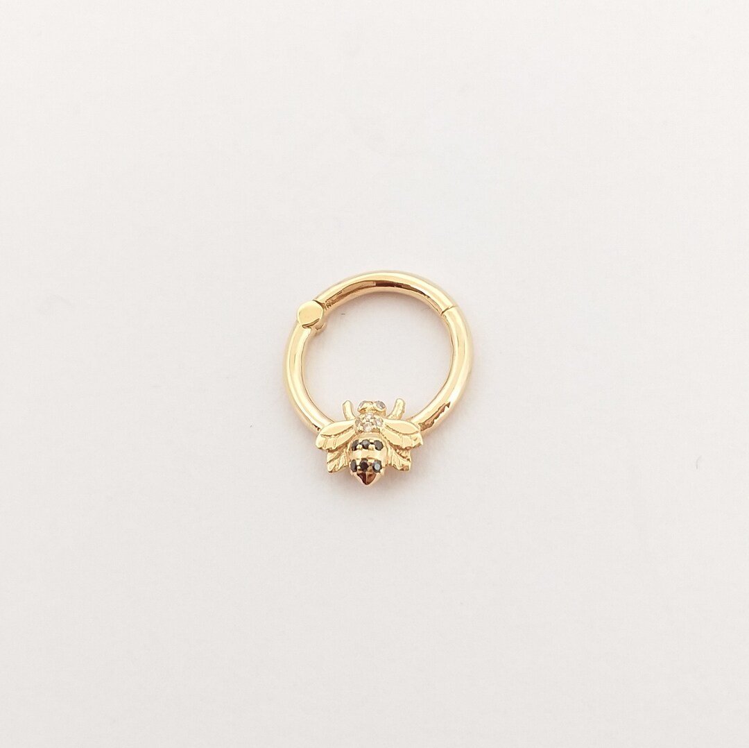Honey Bee Piercing Jewelry 14k Gold Diamonds Daith Hoop Helix Earring ...