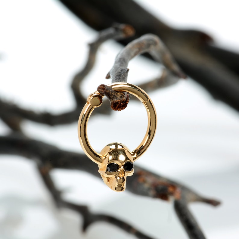 Piercing Jewerly Skull Septum Clicker 14k Solid Gold Diamond Helix Hoop ...