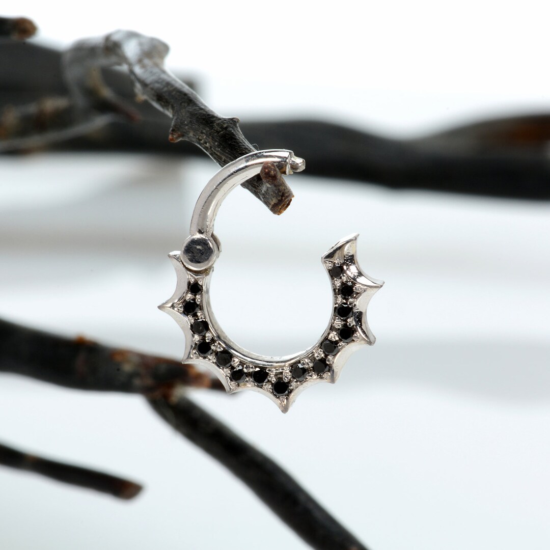 Daith Piercing Spikes Septum Clicker 14k Black Diamond Helix Earring ...