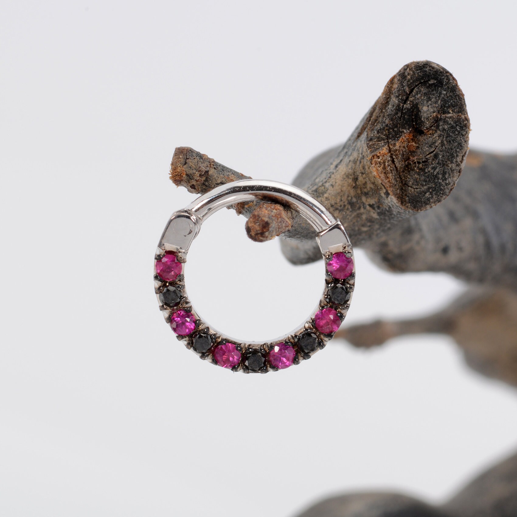 Daith Septum Clicker 14k Solid Gold Black Diamonds Ruby Stone | Etsy