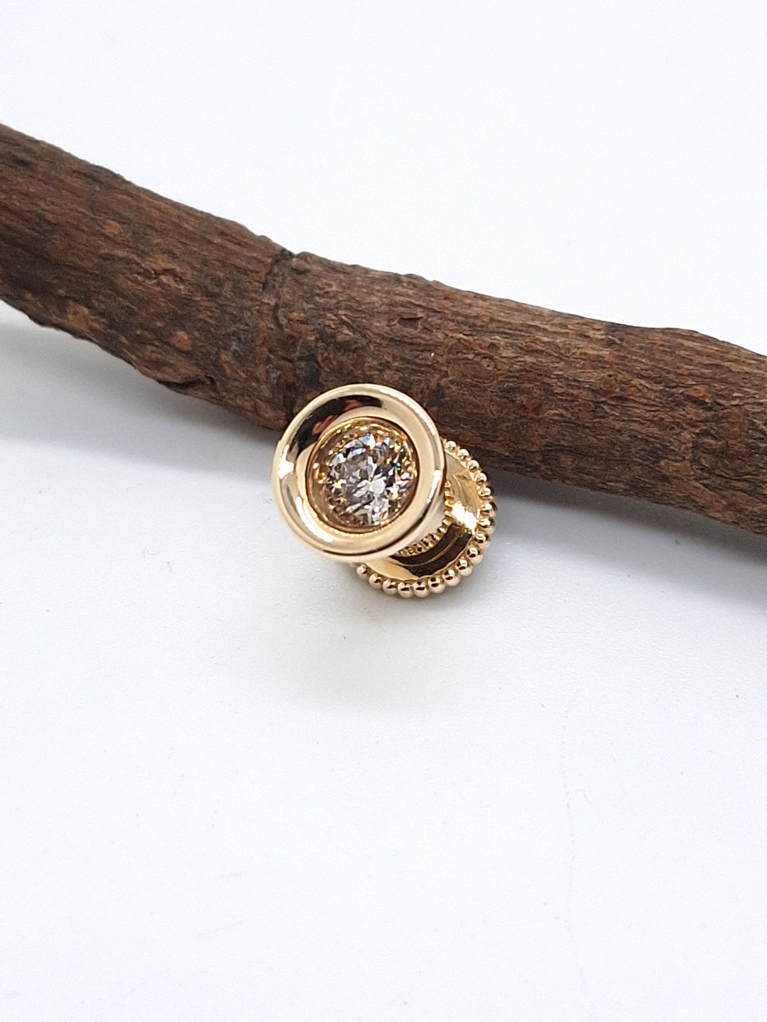 Gold Gauges 14k Plug Gray Diamond Earlets Earring Ear Tunnel Plugs Ear ...