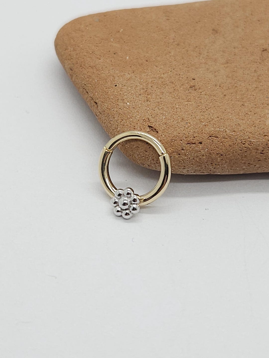 Two Tone Piercing Flower Septum Clicker 14k Solid Gold - Etsy