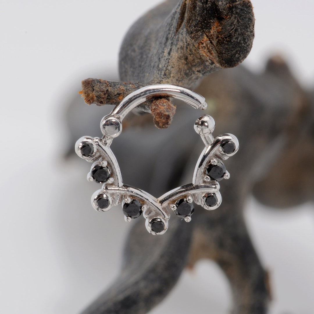 Septum Clicker 14k Solid Gold Black Diamonds 16g Septum - Etsy