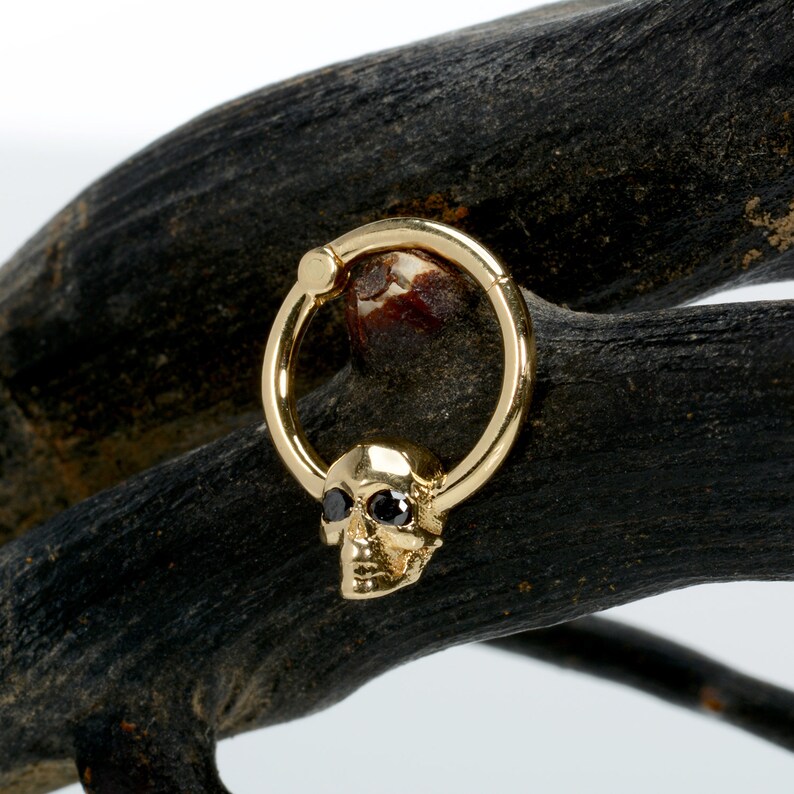 Piercing Jewerly Skull Septum Clicker 14k Solid Gold Diamond Helix Hoop ...