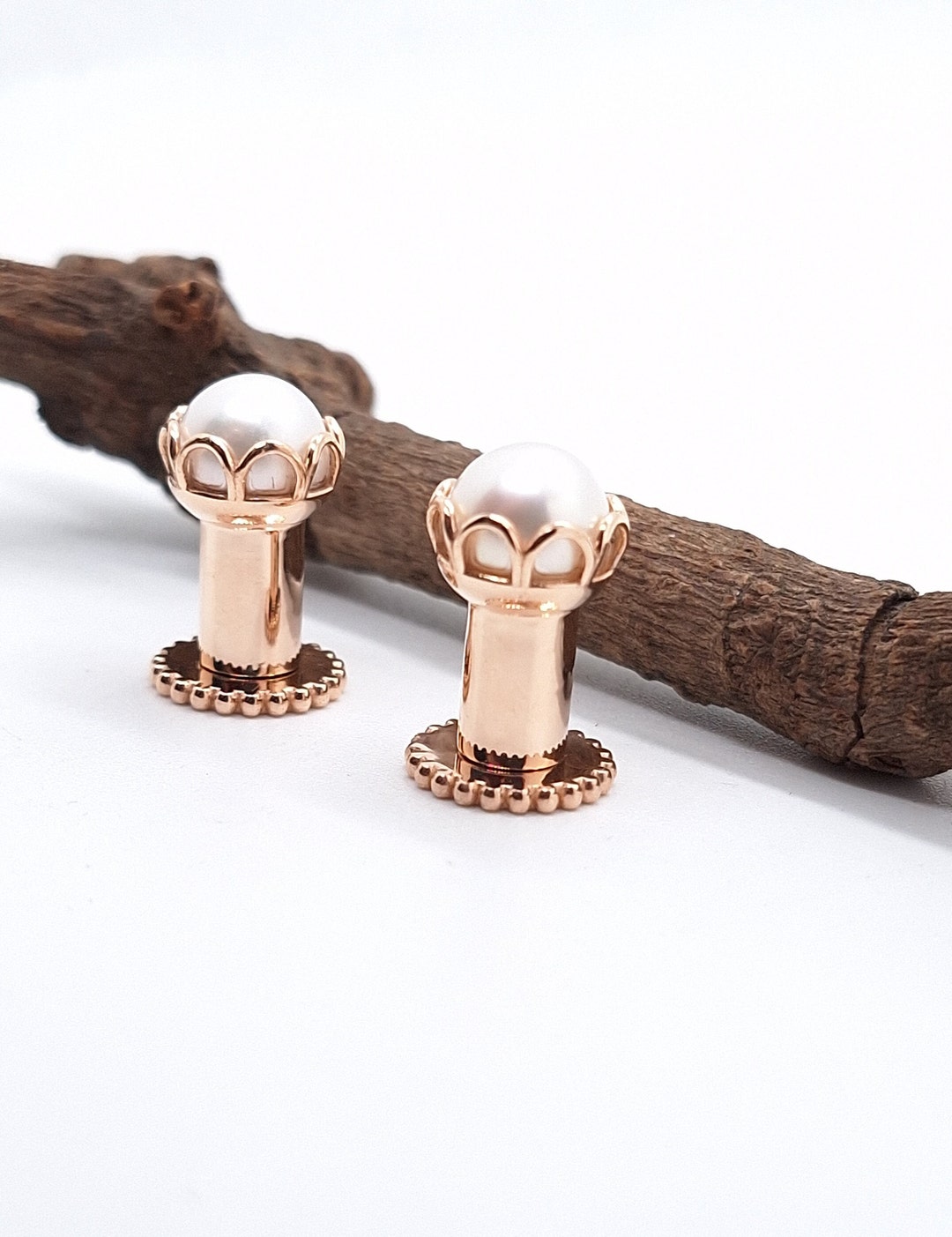 Pearl Ear Tunnels Solid Gold Stretched Lobes Plug Tunnel Earrings Ear ...