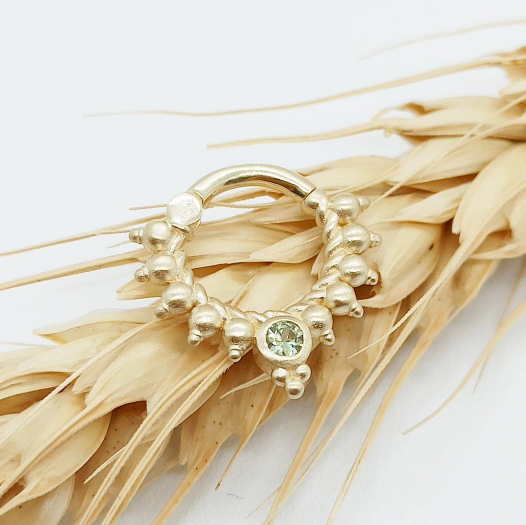 Cartilage Piercing 14k Solid Gold Green Sapphire Dainty Tribal Septum ...