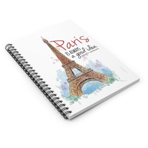 Paris Notebook, Travel Notebook, Eiffel Tower Spiral Notebook, Ruled ...