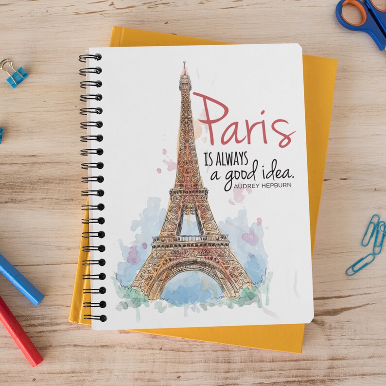 Paris Notebook, Travel Notebook, Eiffel Tower Spiral Notebook, Ruled ...