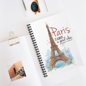 Paris Notebook, Travel Notebook, Eiffel Tower Spiral Notebook, Ruled ...