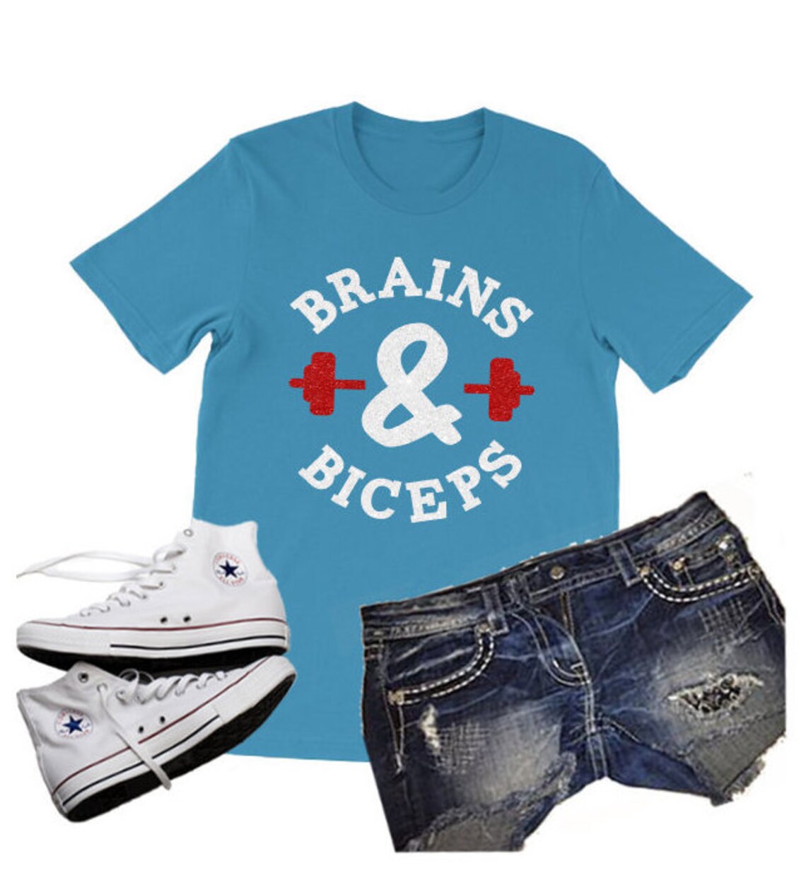 Glitter Workout Shirt Brains & Biceps Shirt Just Saying - Etsy