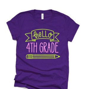 Glitter Hello Fourth Grade | 4th Grade | Back to School Shirt | 1st Day ...