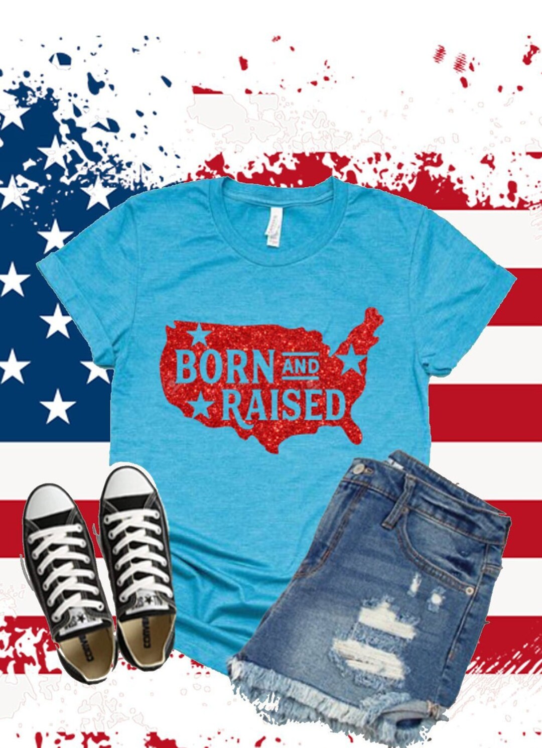 Glitter Born and Raised Shirt | 4th of July Womens Shirt| Glitter 4th ...
