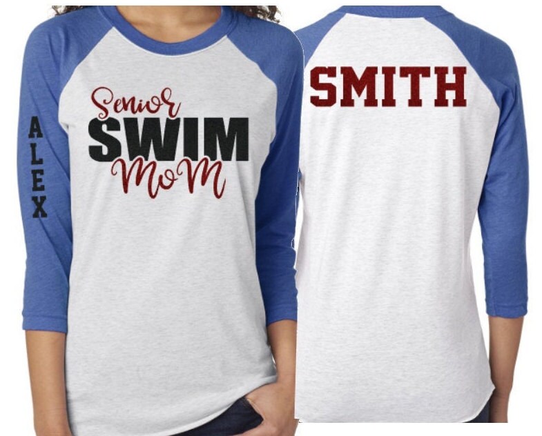 Glitter Senior Swim Mom Shirt Swim Shirt 3/4 Sleeve Raglan - Etsy