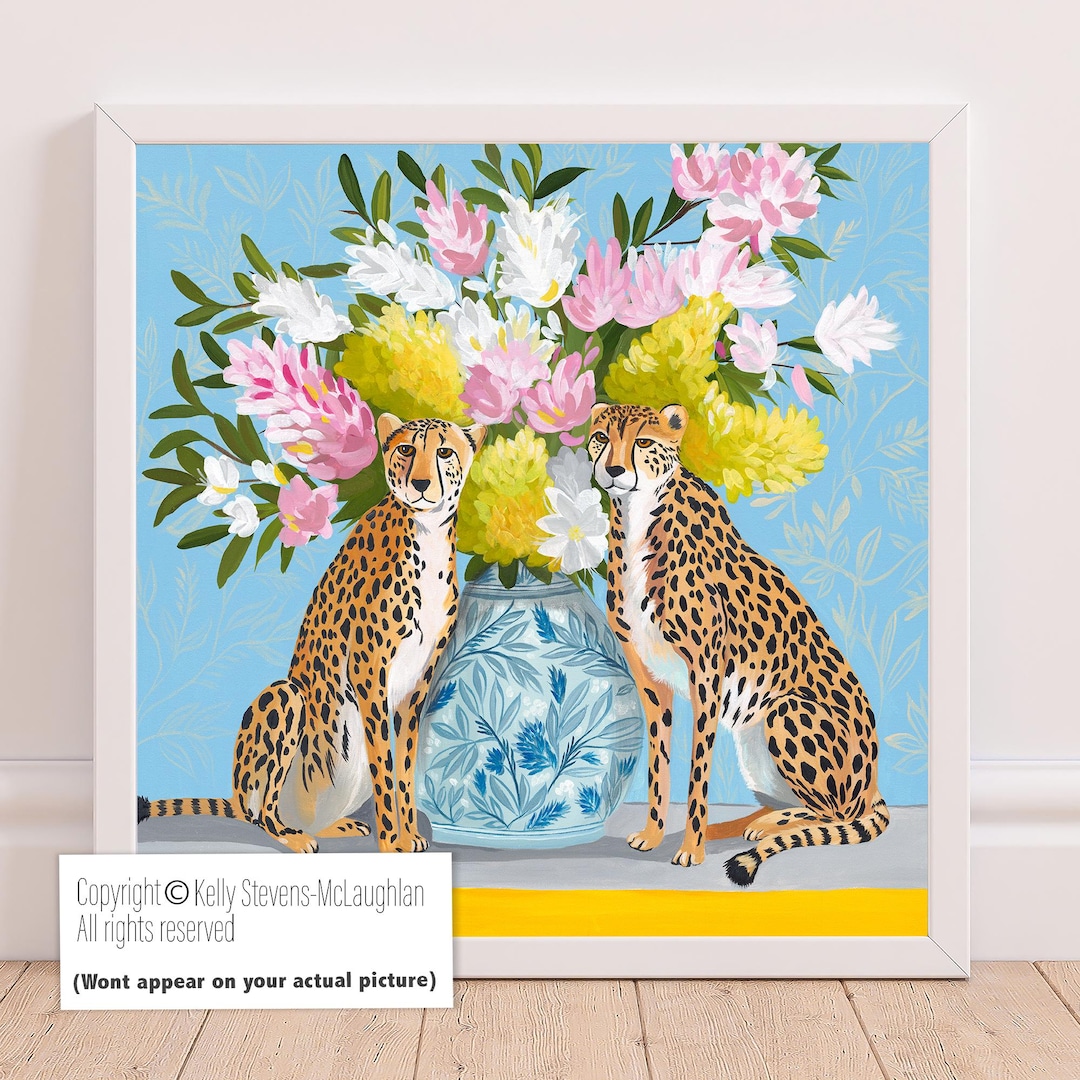 Whimsical Cheetah Art Print, Preppy Chinoiserie Print From Original ...