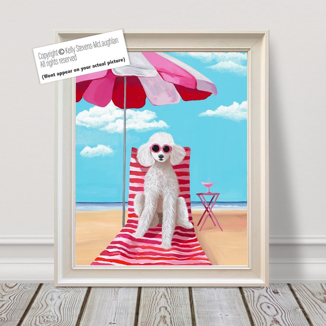 White Poodle Art Print – Limited Edition Poodle Wall Art, Coastal Dog ...