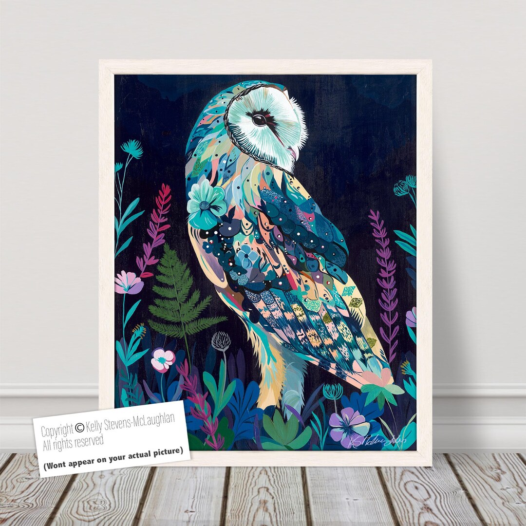 Modern Owl Art Print, Whimsical Abstract Owl Wall Art, Original Owl ...