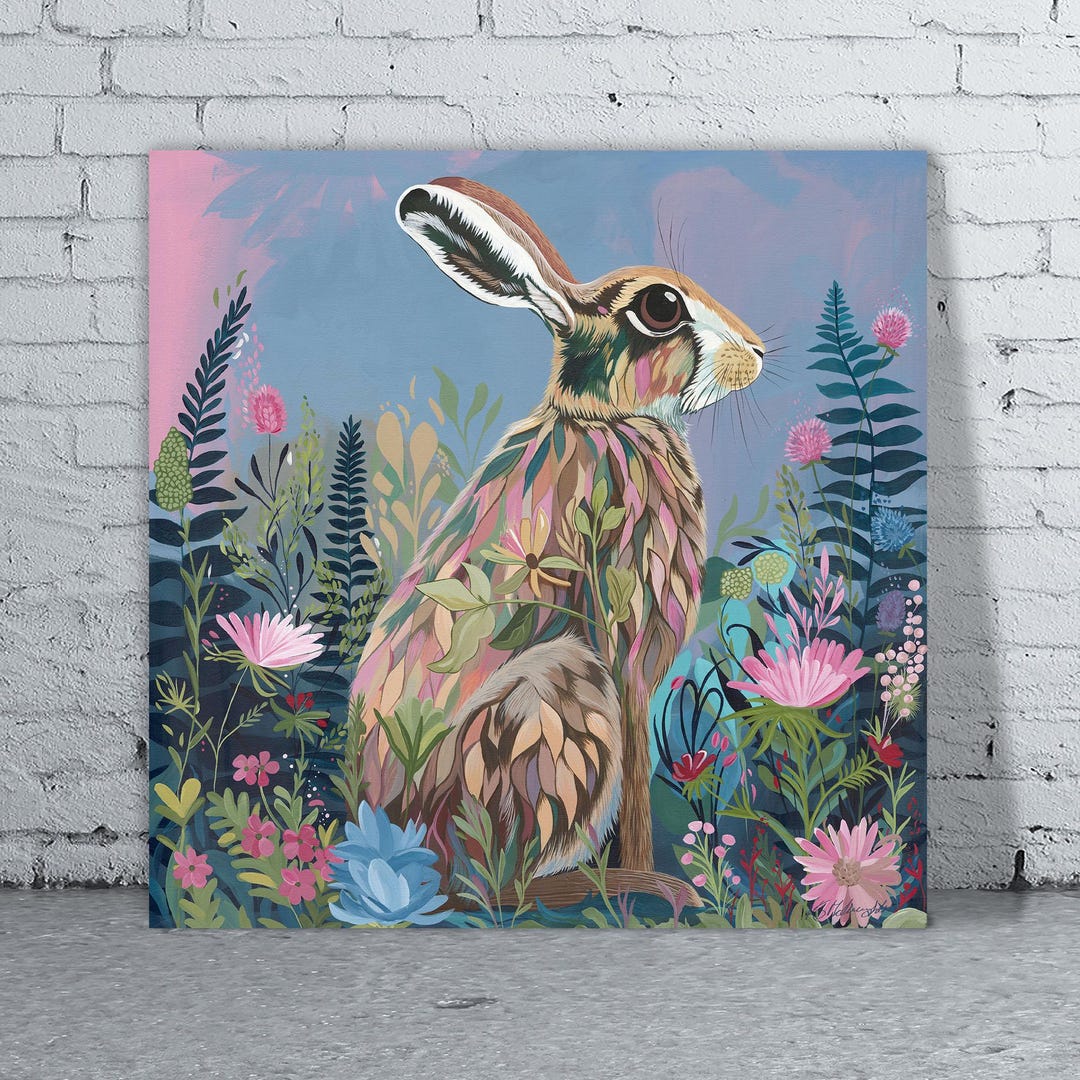 Contemporary Colorful Hare Painting Canvas, Original Modern Abstract ...