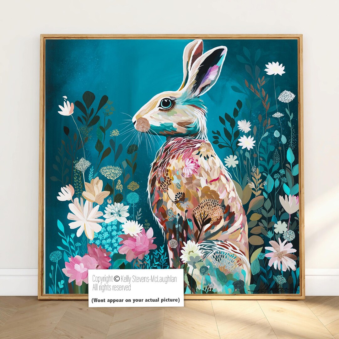 Bold Colorful Whimsical Hare Art Print, Contemporary Woodland Wall Art ...