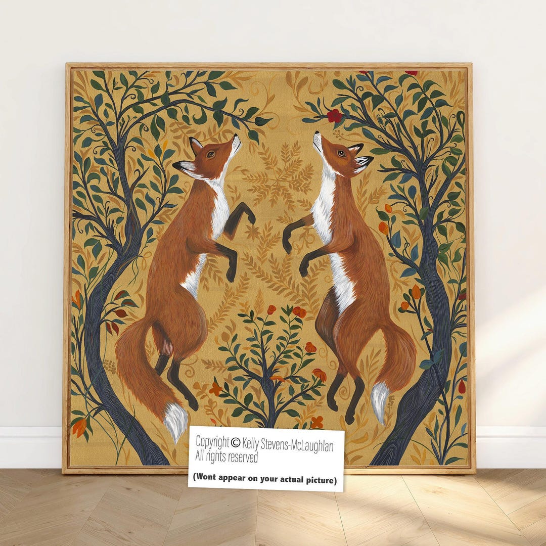 Folklore Fox Art Print – Medieval Woodland Illustration With Twin Foxes ...