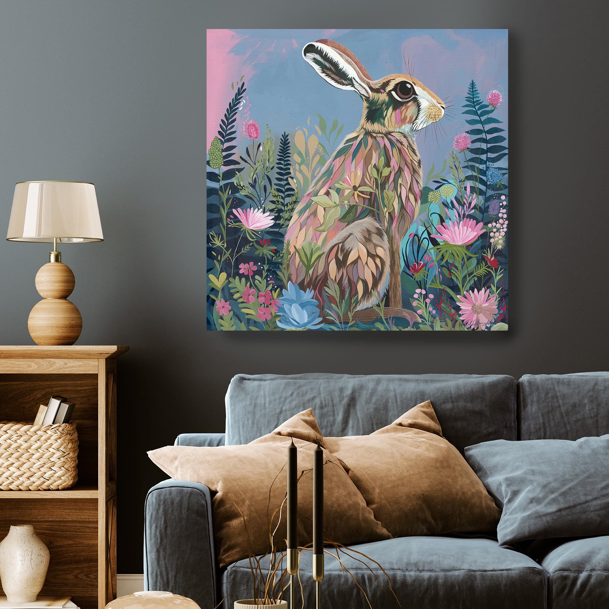 Contemporary Colorful Hare Painting Canvas, Original Modern Abstract ...