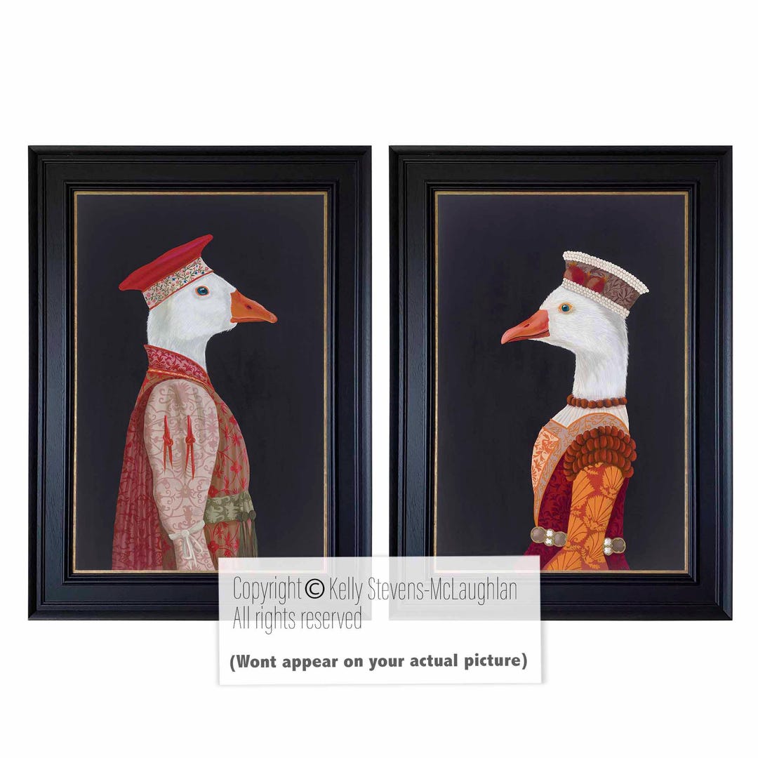 Pair of Original Renaissance Style White Geese Paintings, Canvas in ...