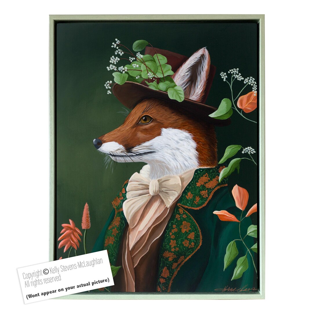 ORIGINAL Whimsical Fox Painting, FRAMED Woodland Wall Art, Wildlife ...