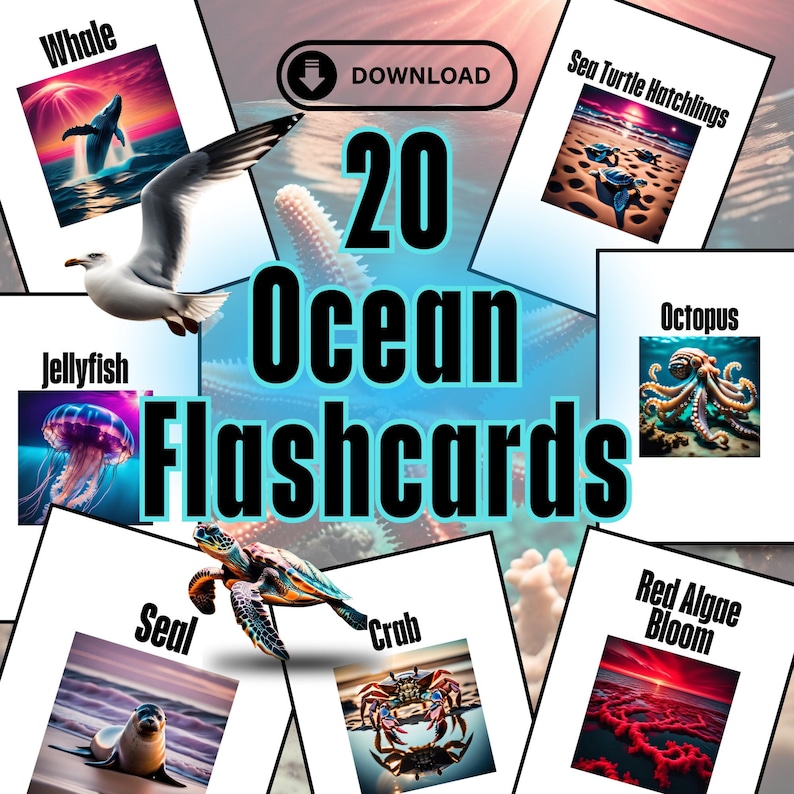 Printable Ocean Flashcards for Kids Educational Marine Life Cards, 20 ...