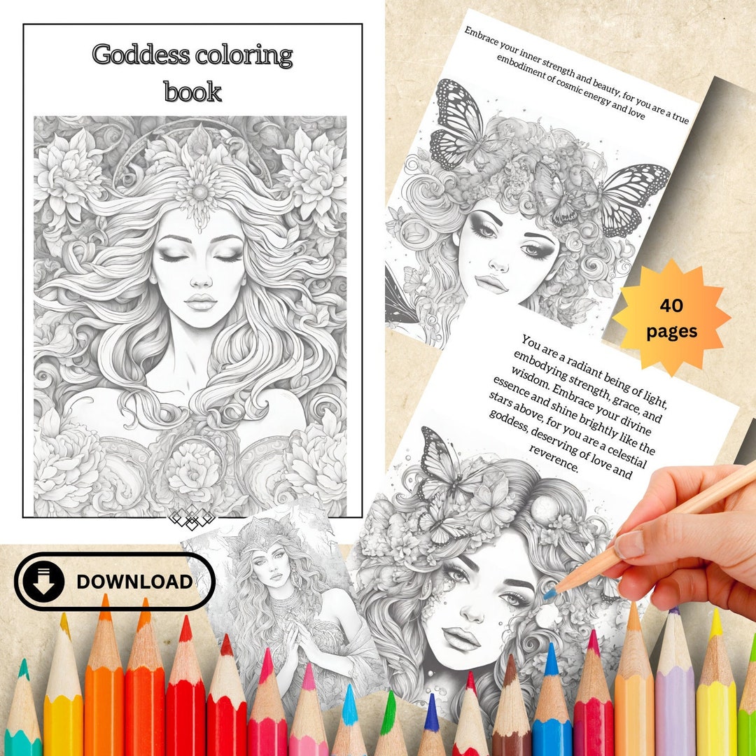 Goddess Coloring Book Instant Download Grayscale Coloring Pages ...