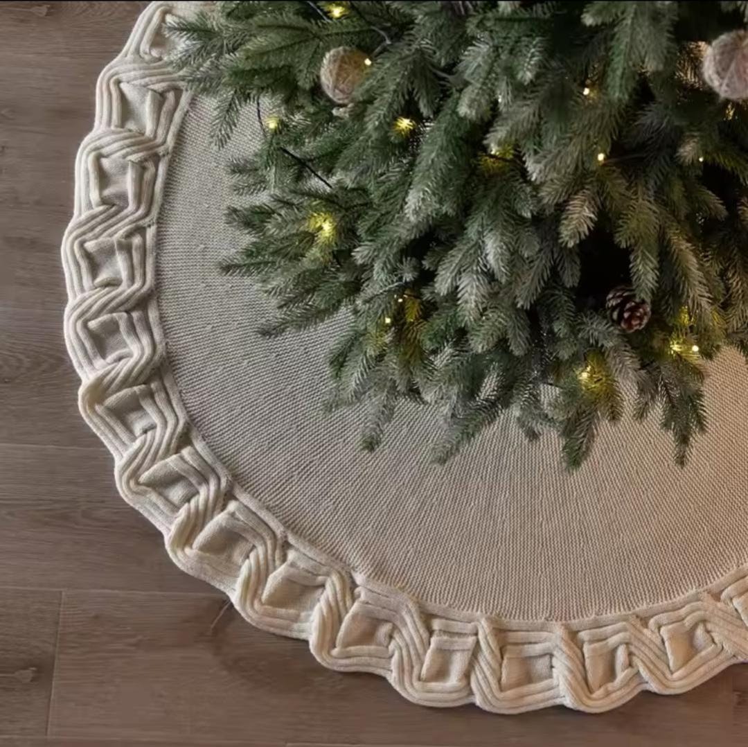 Knitted Beige Christmas Tree Skirts, Decor, Decorations, Rustic ...