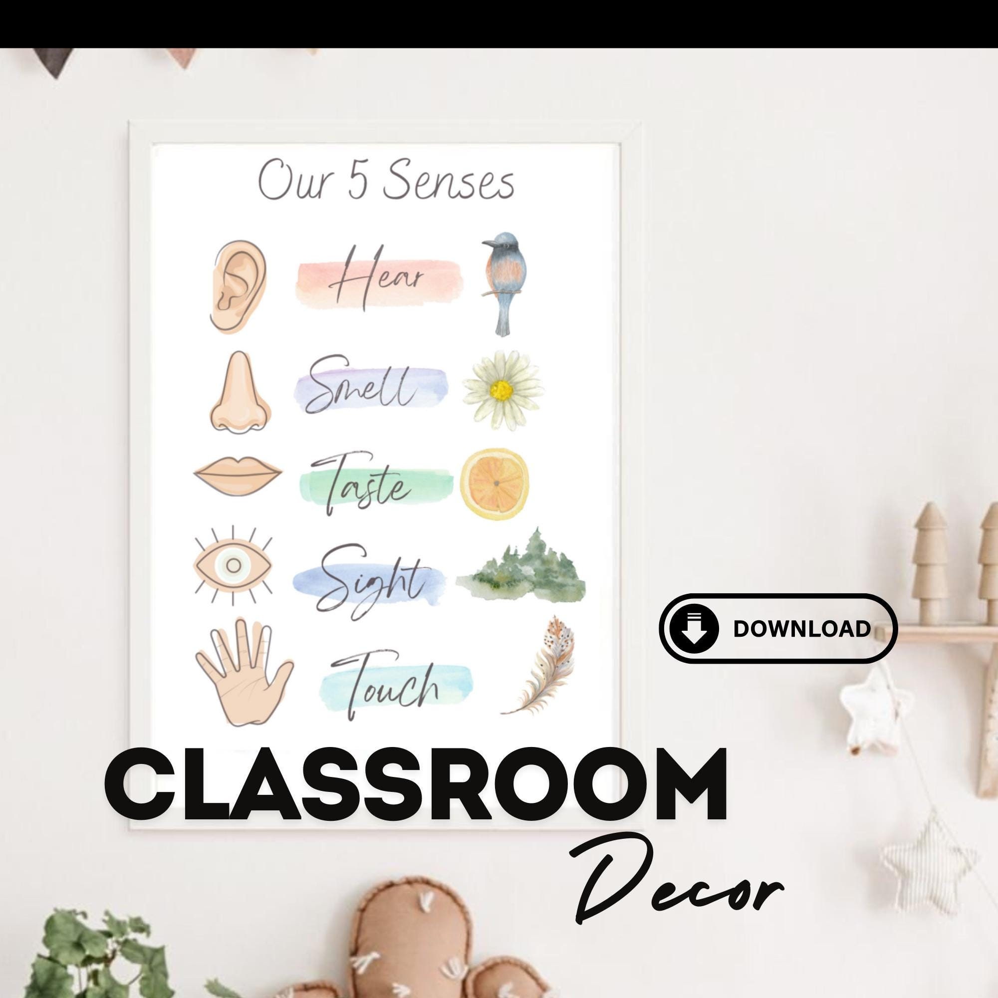 Five Senses Poster, Learning Materials Art, Decor for Library ...