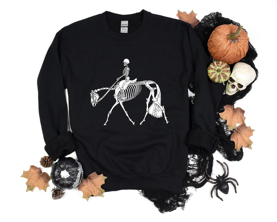 Nightmare Halloween Horse Skeleton Crewneck Sweatshirt Horse Show Gift ...